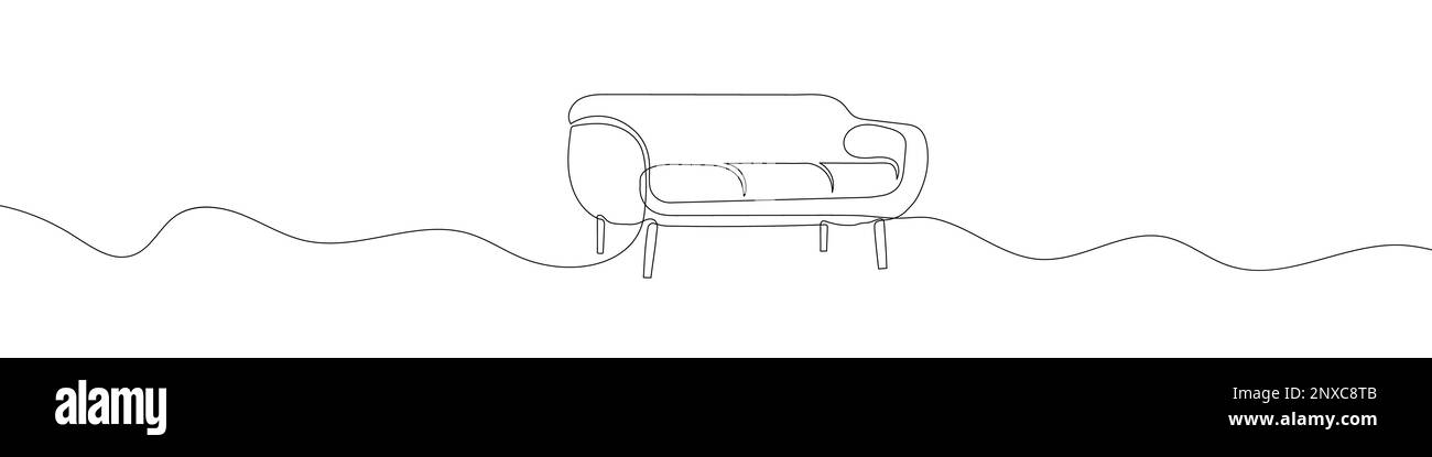 Continuous linear drawing of sofa. Single line drawing of sofa chair ...
