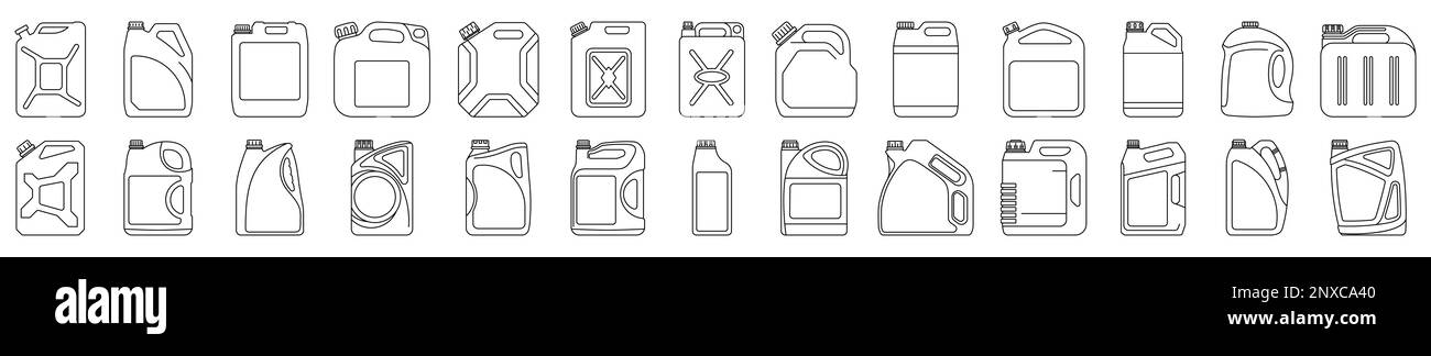 Canister icons set. Fuel tank icon. Black linear canister icon. Vector ...