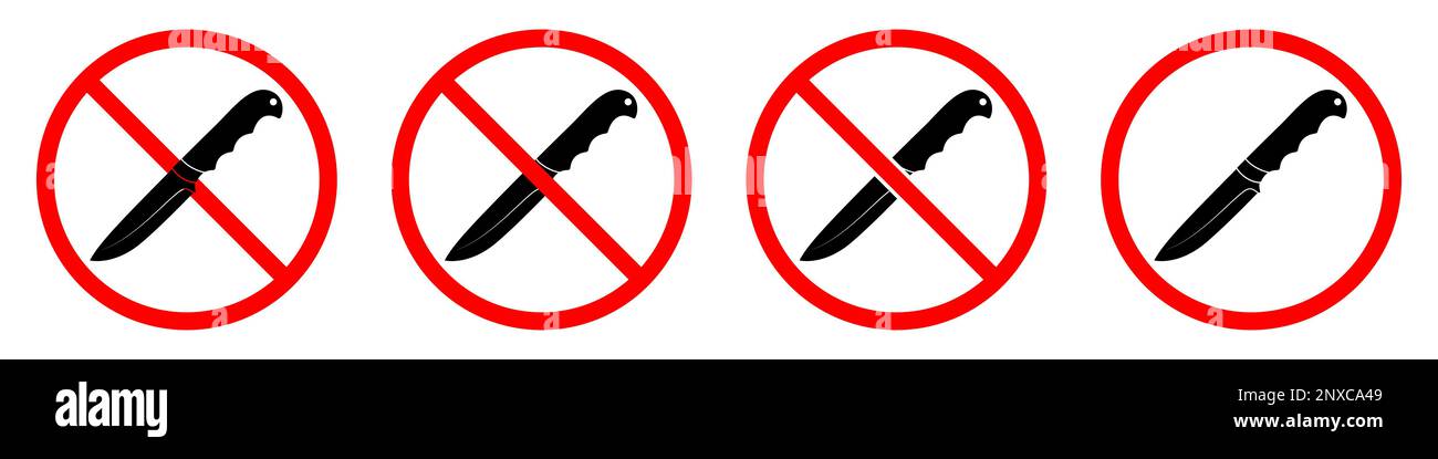 Knife ban sign. No Knife sign. Prohibition signs set. Dangerous weapon ...