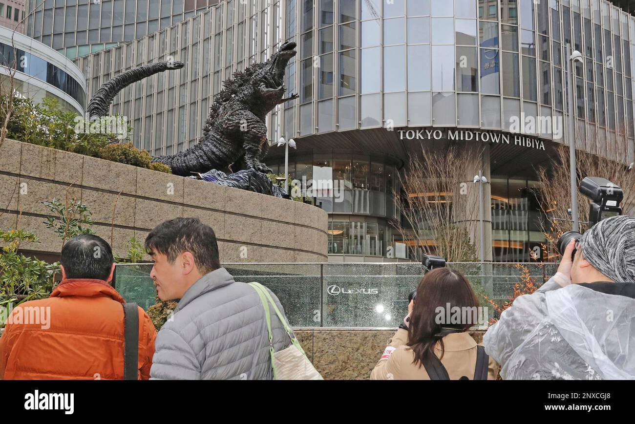 New Godzilla statue is unveiled during the opening ceremony at "Hibiya ...