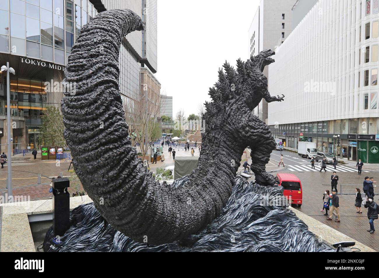 New Godzilla statue is unveiled during the opening ceremony at "Hibiya ...