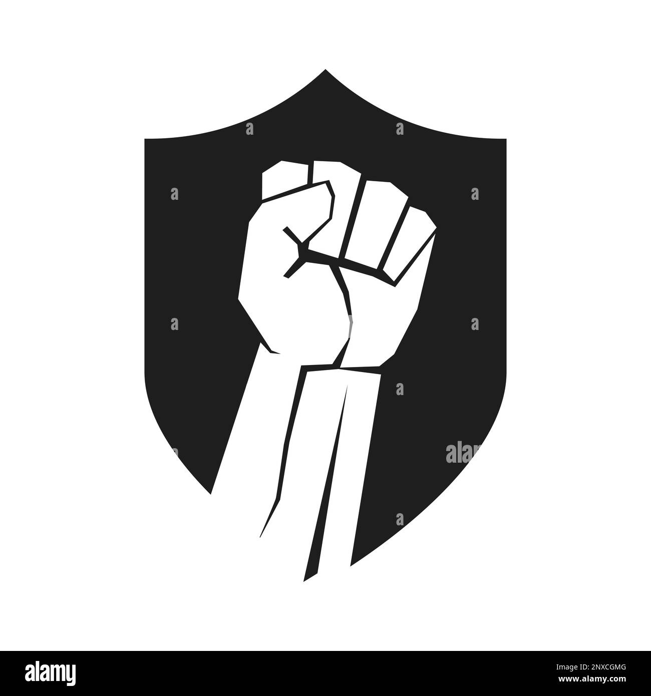 Raised fist symbol. Clenched fist symbol on a shield. Security or ...