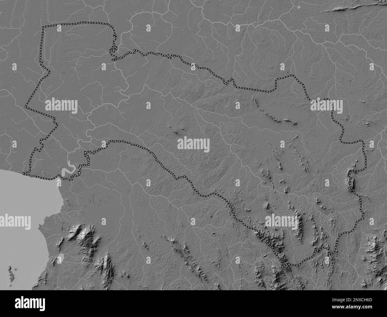 Chachoengsao, province of Thailand. Bilevel elevation map with lakes ...