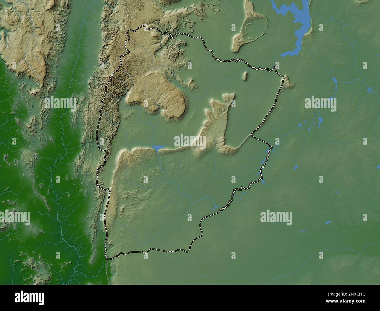 Chaiyaphum, province of Thailand. Colored elevation map with lakes and ...