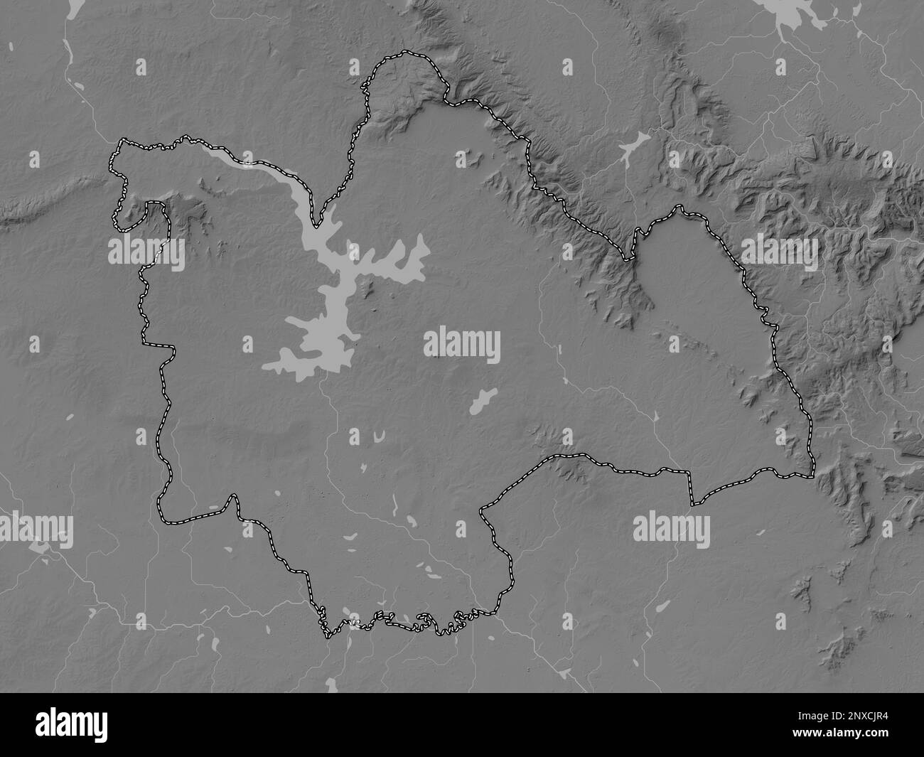 Kalasin, province of Thailand. Grayscale elevation map with lakes and ...
