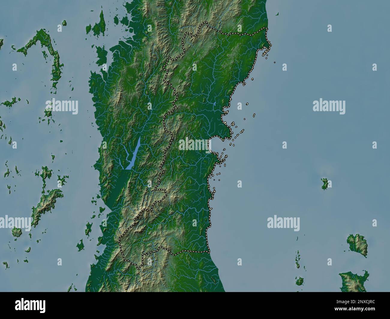 Chumphon, province of Thailand. Colored elevation map with lakes and ...