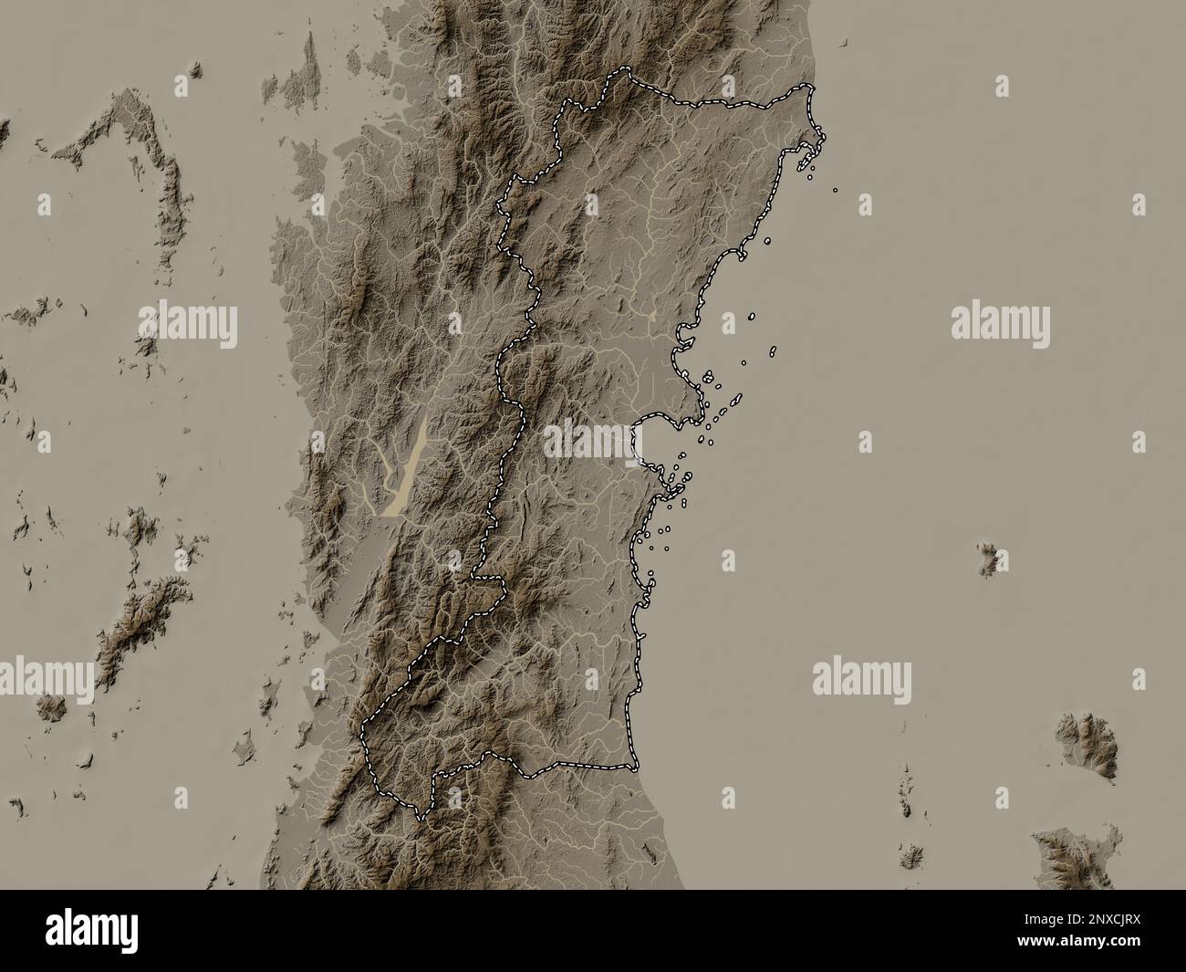 Chumphon, province of Thailand. Elevation map colored in sepia tones ...