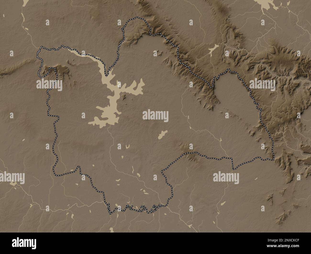 Kalasin, province of Thailand. Elevation map colored in sepia tones ...