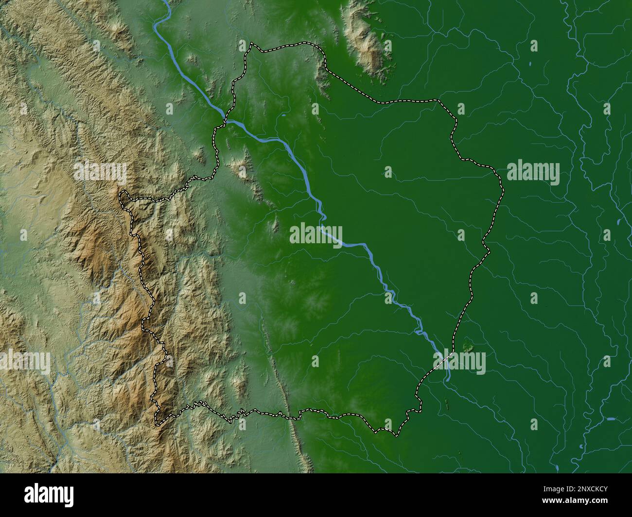 Kamphaeng Phet, province of Thailand. Colored elevation map with lakes ...