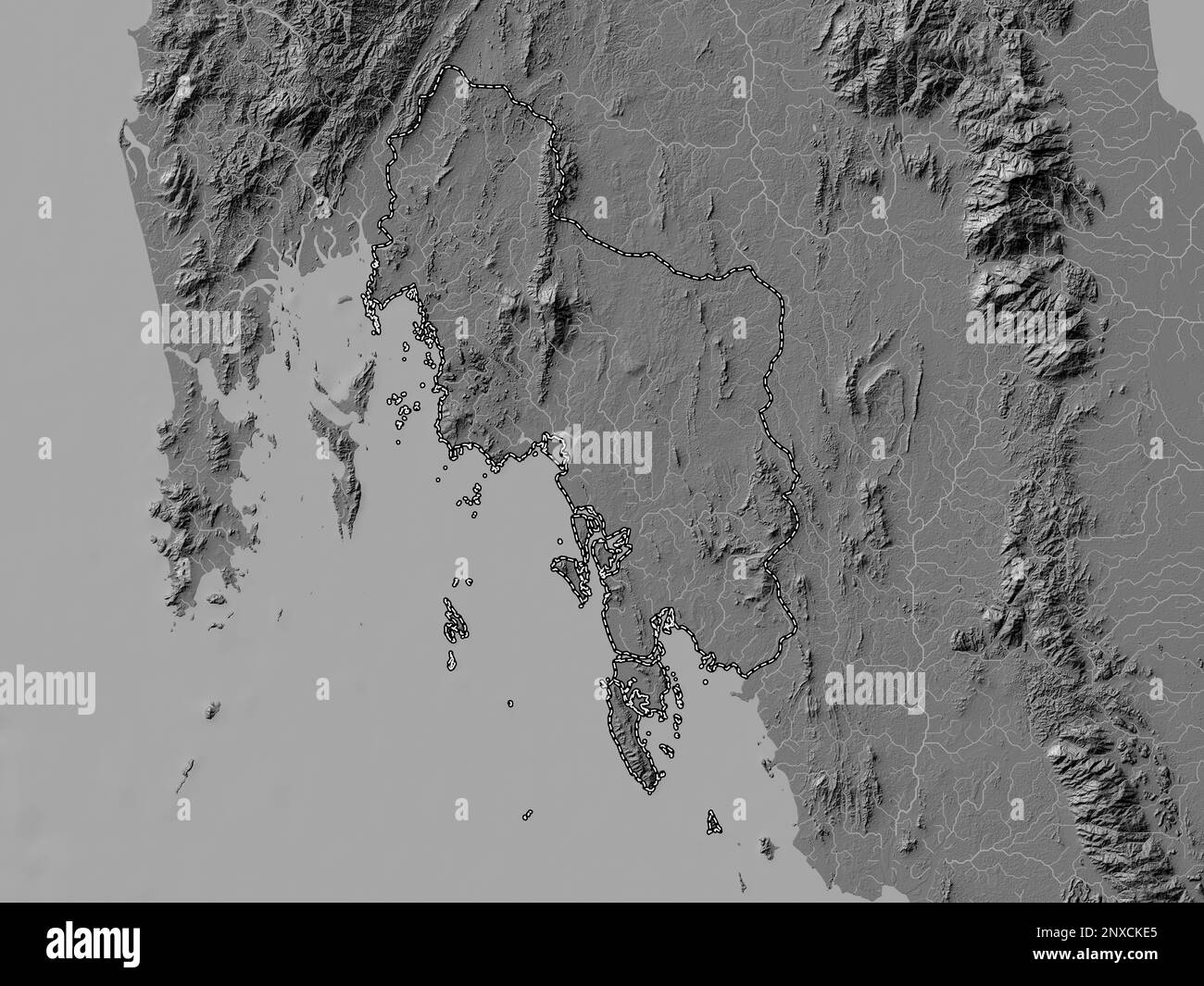 Krabi, province of Thailand. Bilevel elevation map with lakes and ...