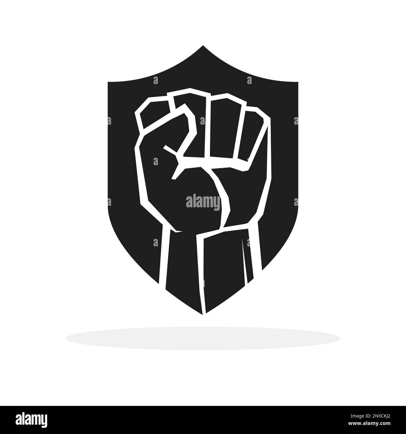 Raised fist symbol. Clenched fist symbol on a shield. Security or ...