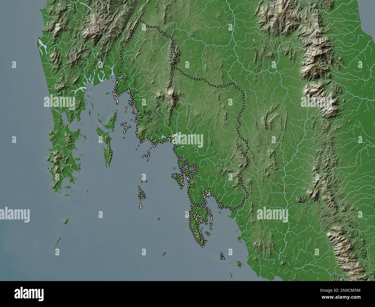 Krabi, province of Thailand. Elevation map colored in wiki style with ...