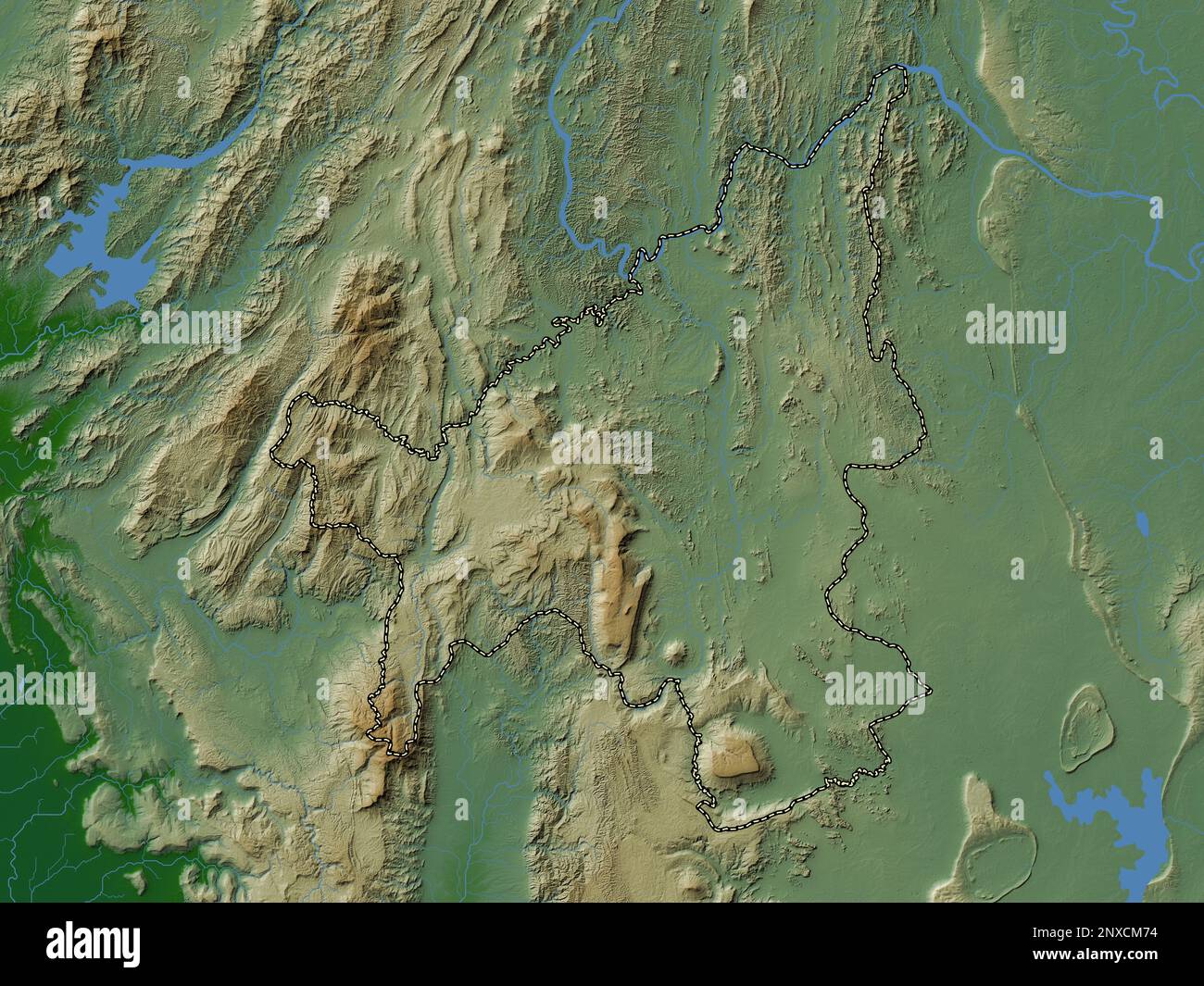 Loei, province of Thailand. Colored elevation map with lakes and rivers ...