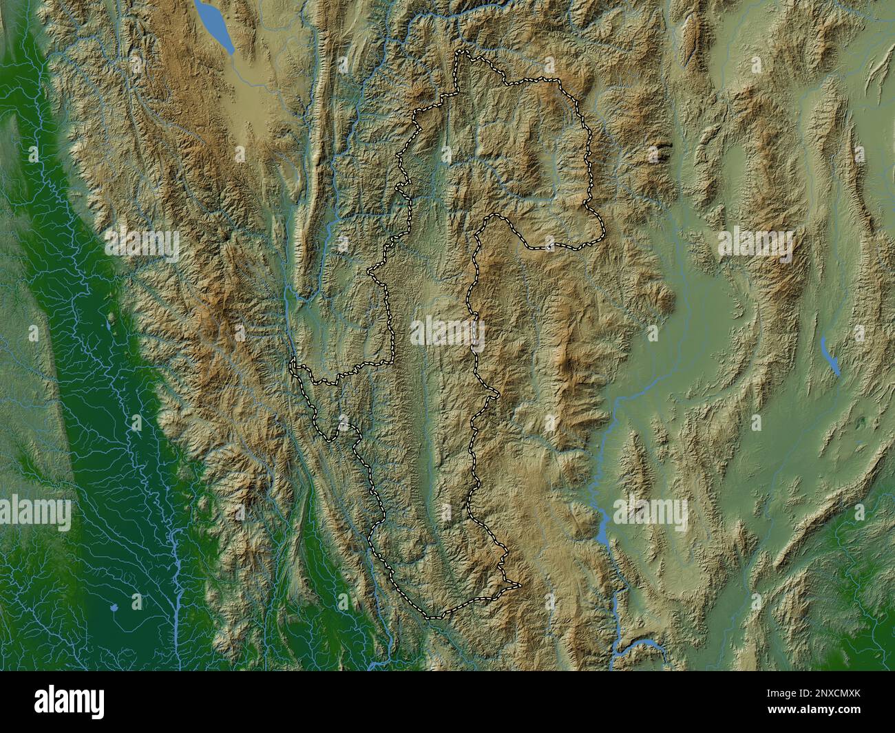 Mae Hong Son, province of Thailand. Colored elevation map with lakes ...