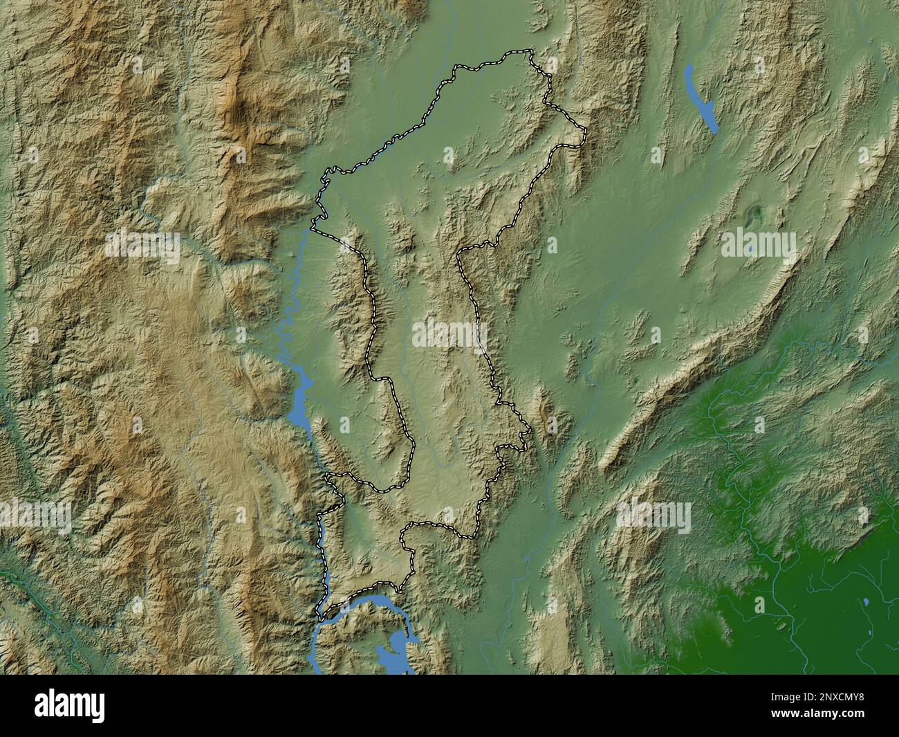 Lamphun, province of Thailand. Colored elevation map with lakes and ...