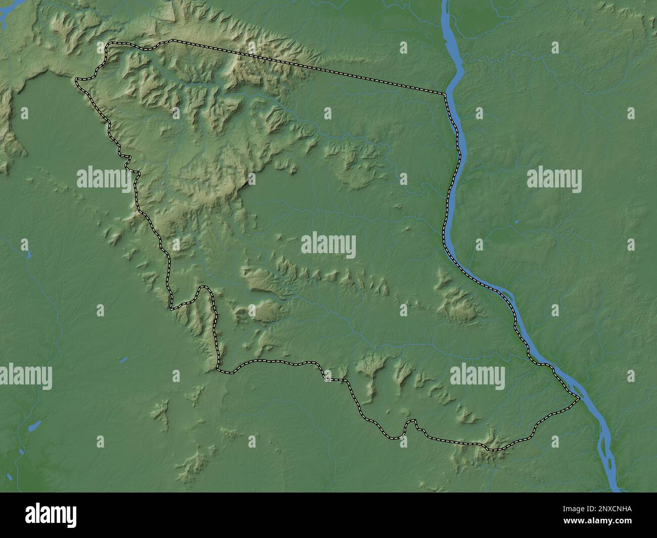 Mukdahan, province of Thailand. Colored elevation map with lakes and ...