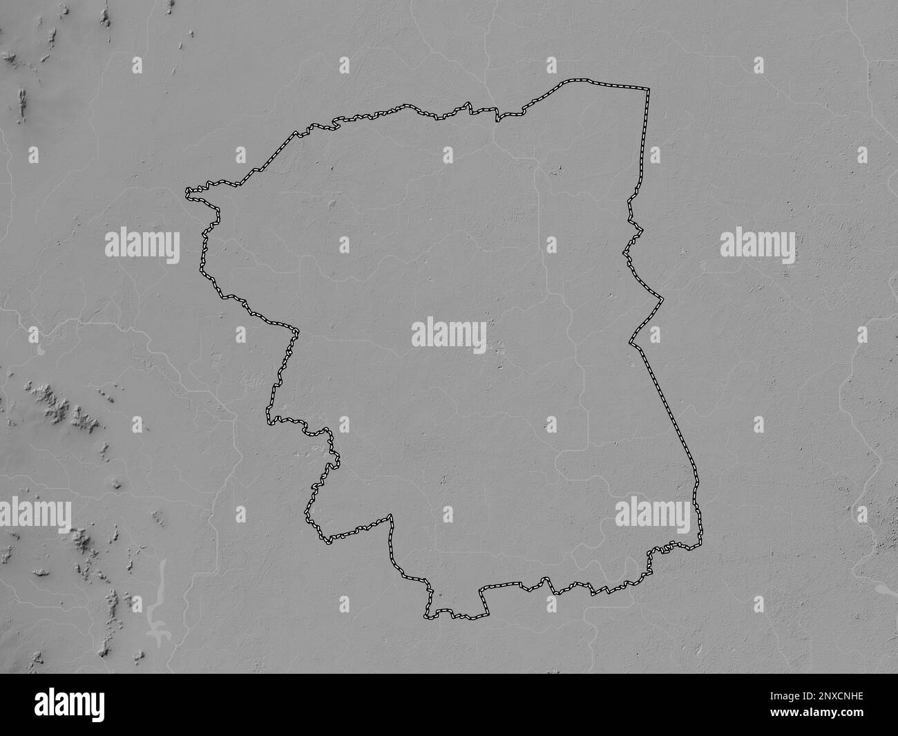 Nakhon Pathom, province of Thailand. Grayscale elevation map with lakes ...