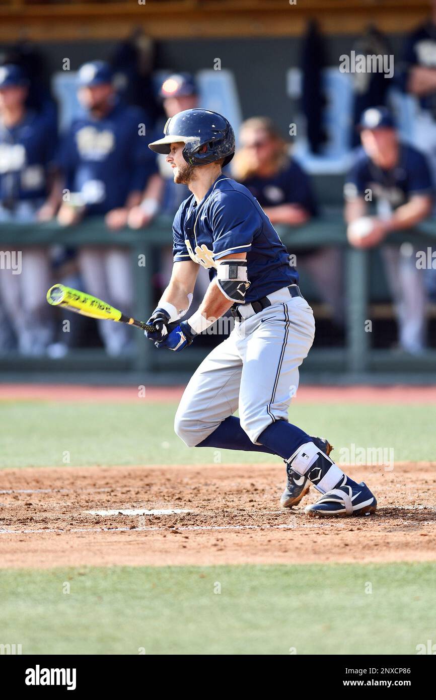 Pittsburgh Panthers second baseman Alex Amos (14) swings at a pitch ...