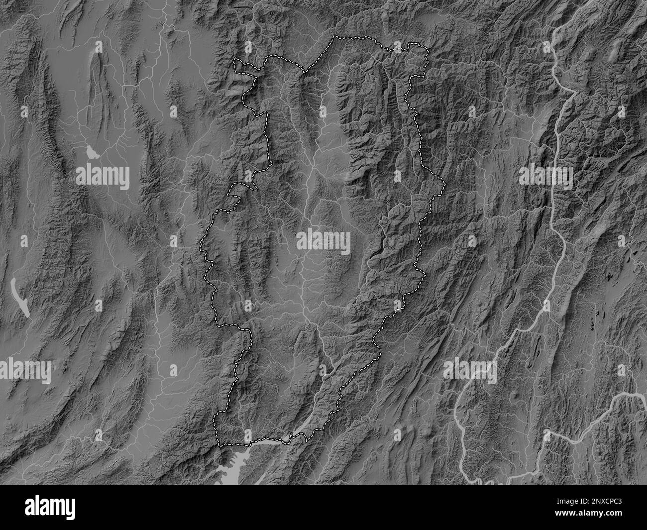Nan, province of Thailand. Grayscale elevation map with lakes and ...
