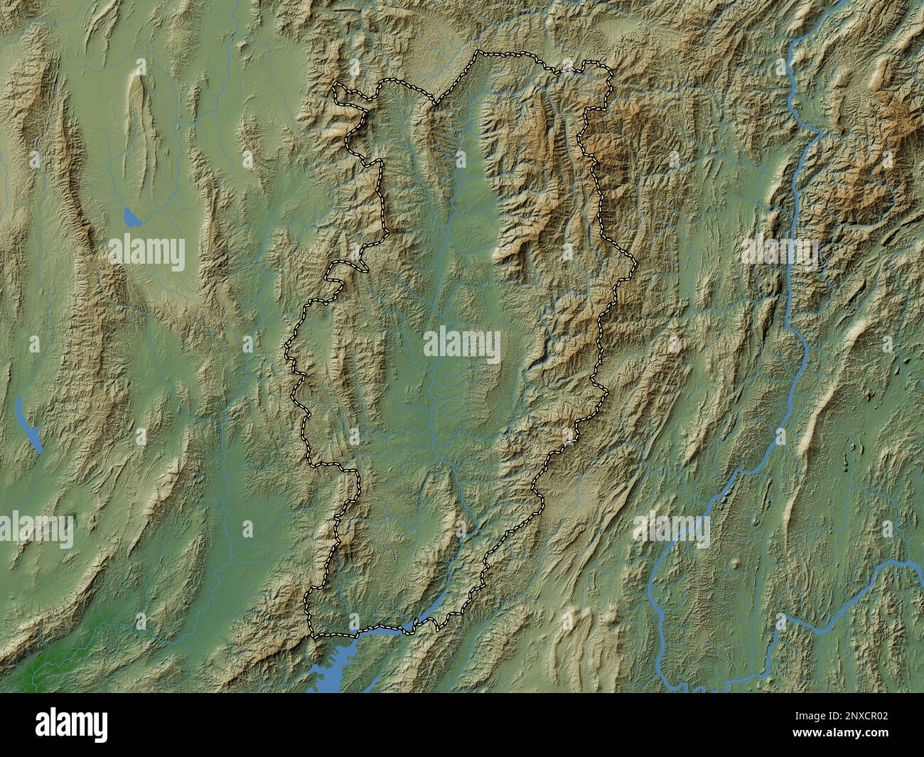 Nan, province of Thailand. Colored elevation map with lakes and rivers ...