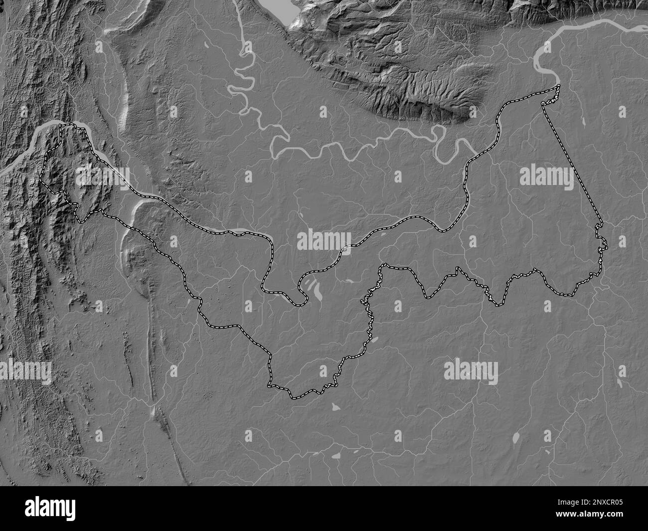 Nong Khai, province of Thailand. Bilevel elevation map with lakes and ...