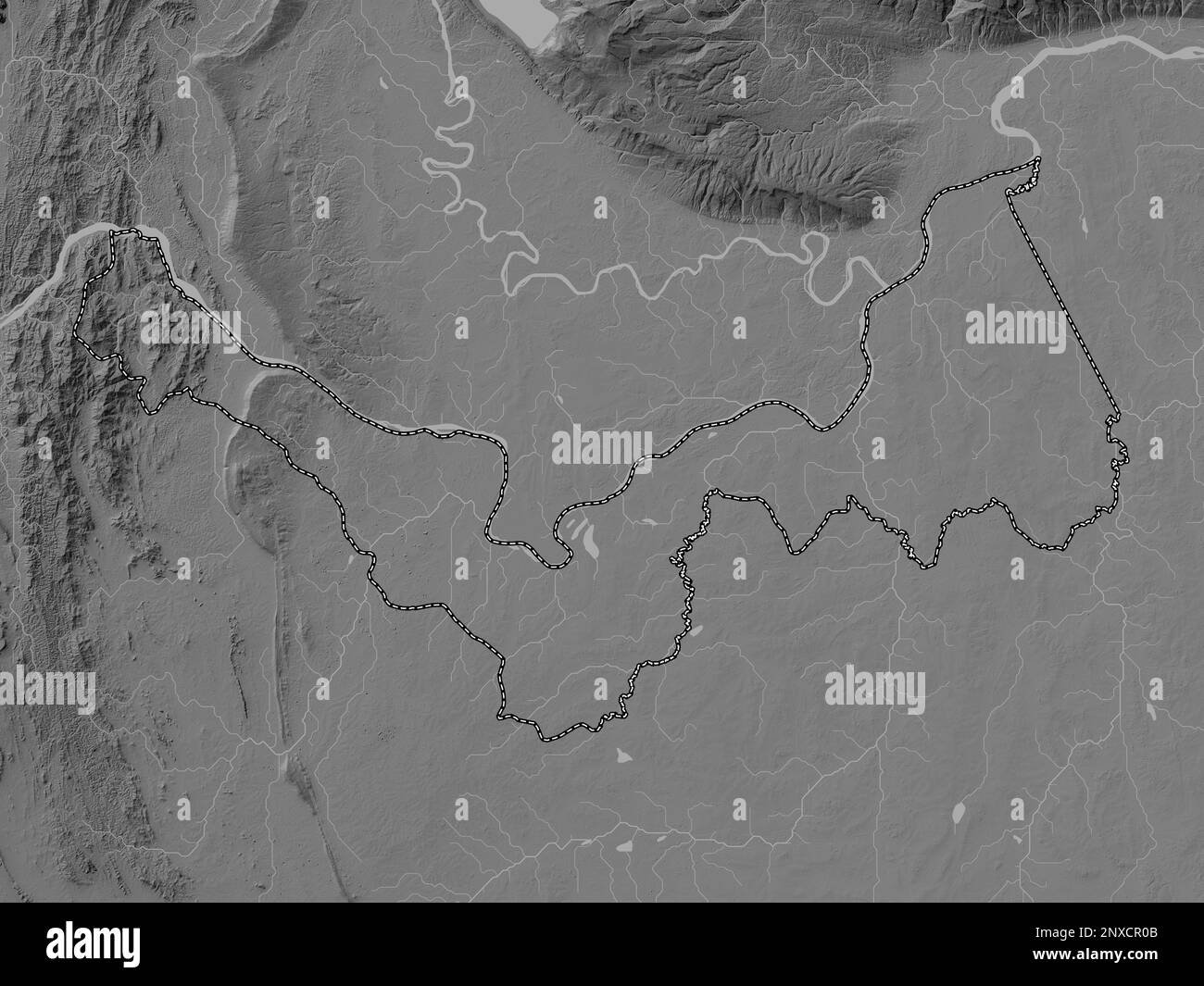Nong Khai, province of Thailand. Grayscale elevation map with lakes and ...