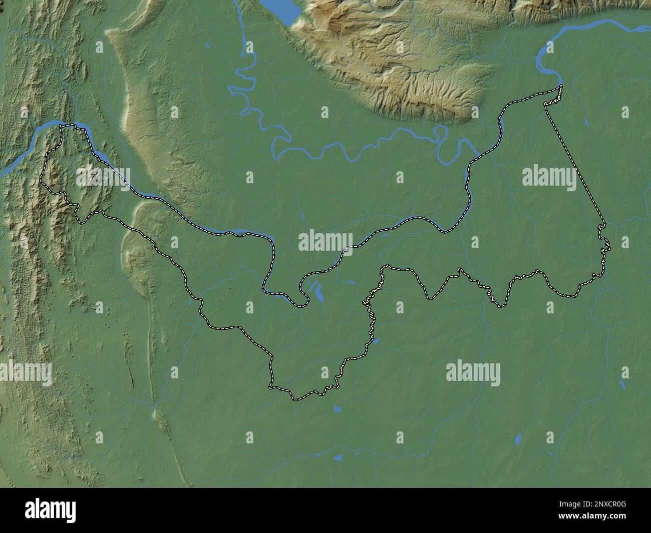 Nong Khai, province of Thailand. Colored elevation map with lakes and ...