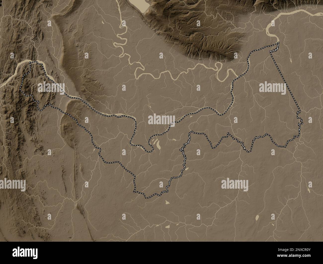 Nong Khai, province of Thailand. Elevation map colored in sepia tones ...