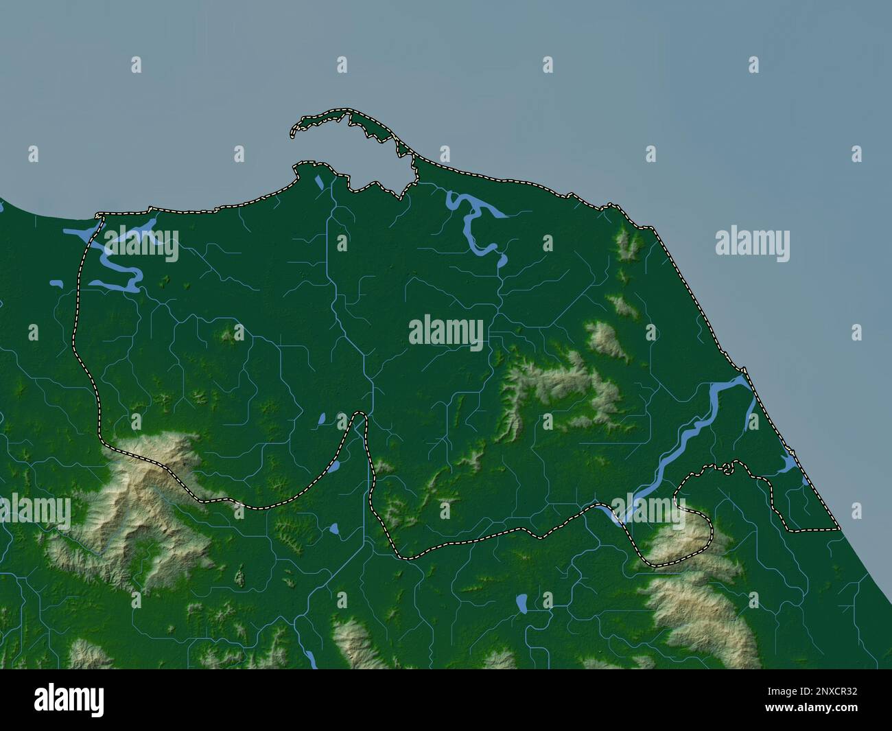 Pattani, province of Thailand. Colored elevation map with lakes and ...