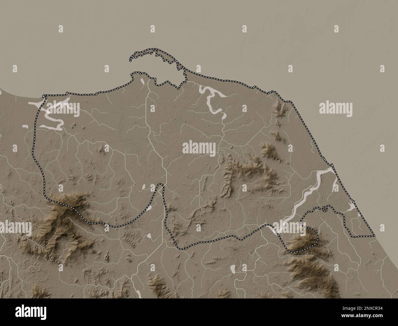 Pattani, province of Thailand. Elevation map colored in sepia tones ...