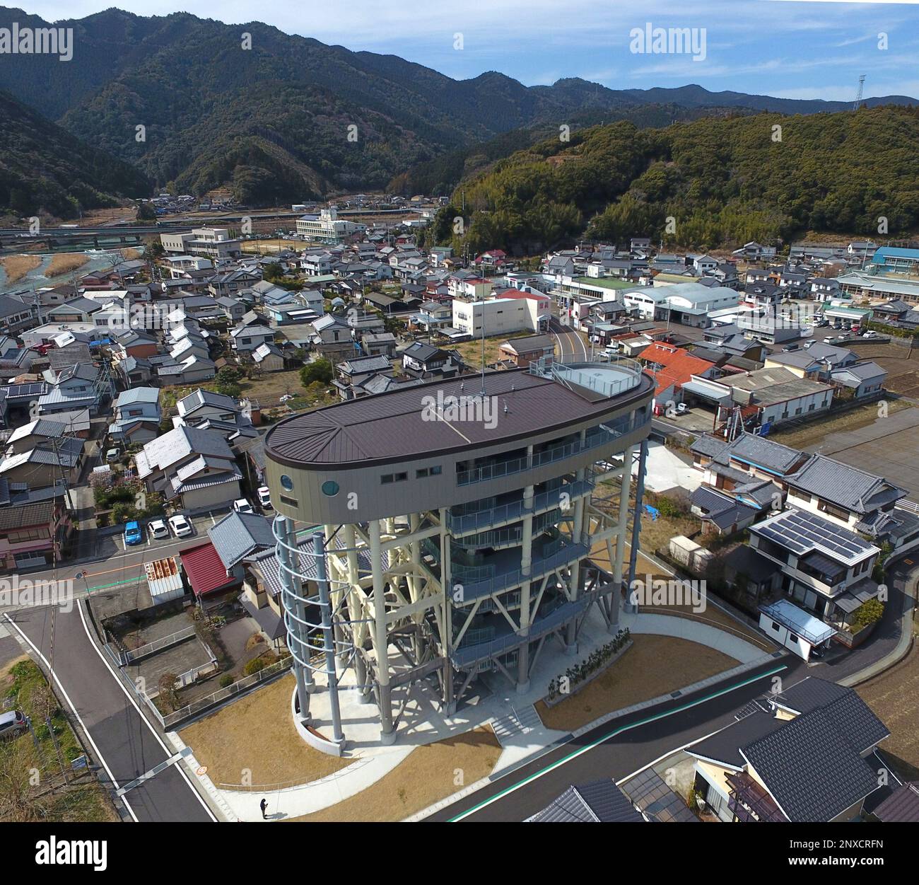 A picture taken on March 3, 2018 shows a Tsunami Evacuation Tower in ...