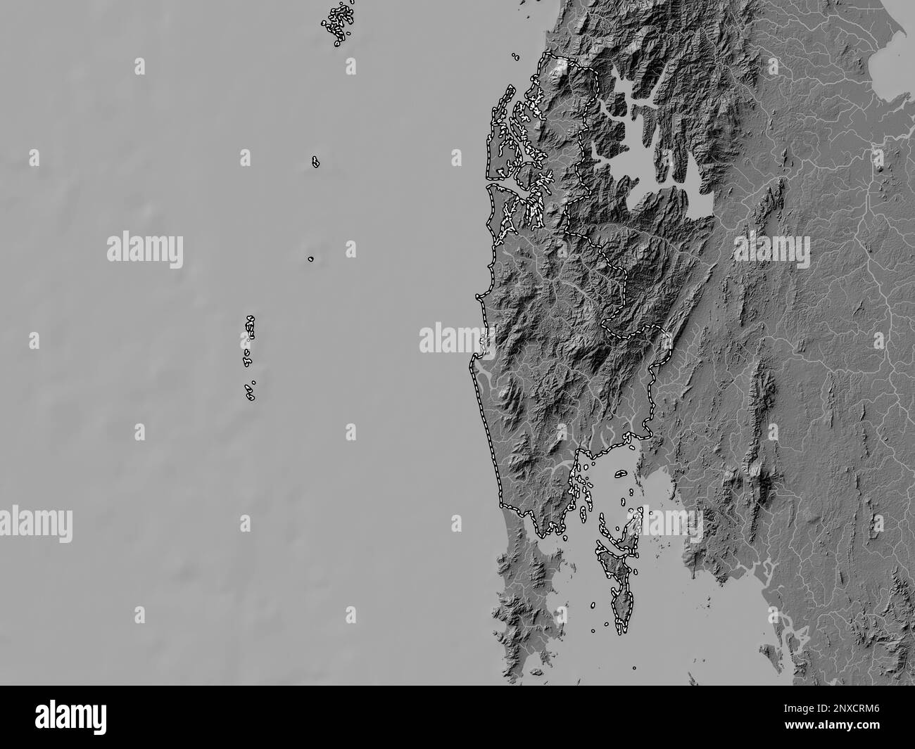 Phang Nga, province of Thailand. Bilevel elevation map with lakes and ...