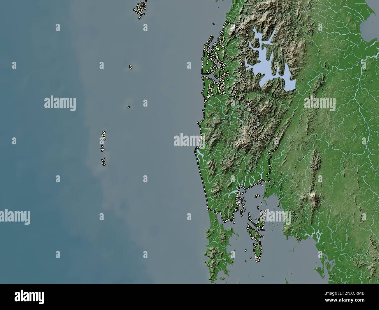 Phang Nga, province of Thailand. Elevation map colored in wiki style ...