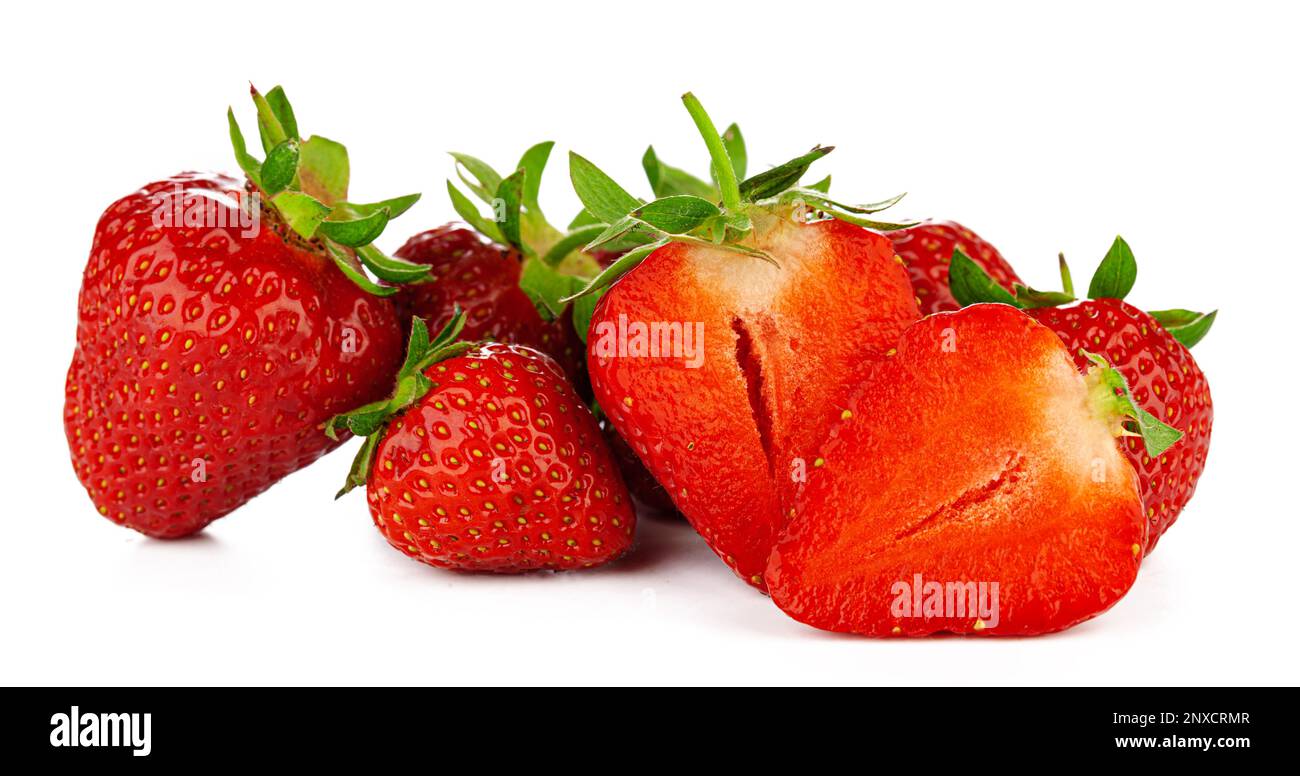 Group of strawberries with leaves isolated on a white background Stock ...