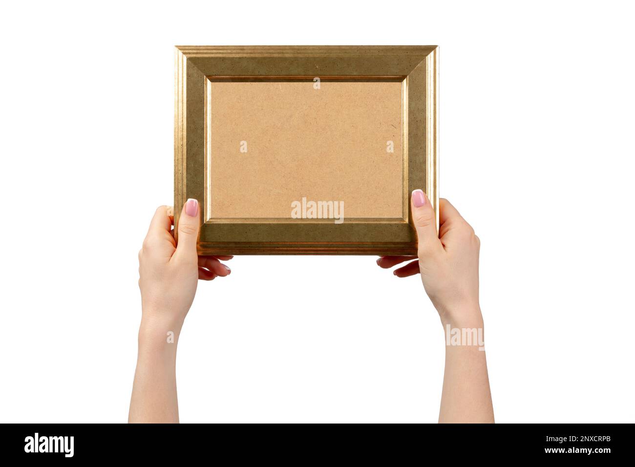 Female hands holding photo frame isolated on white Stock Photo - Alamy