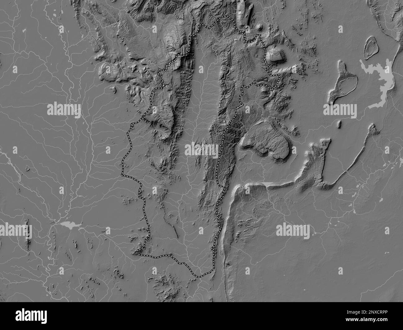 Phetchabun, province of Thailand. Bilevel elevation map with lakes and ...