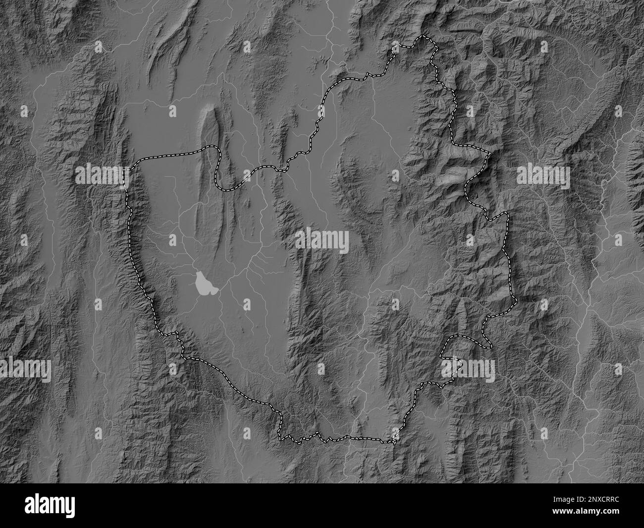 Phayao, province of Thailand. Grayscale elevation map with lakes and ...