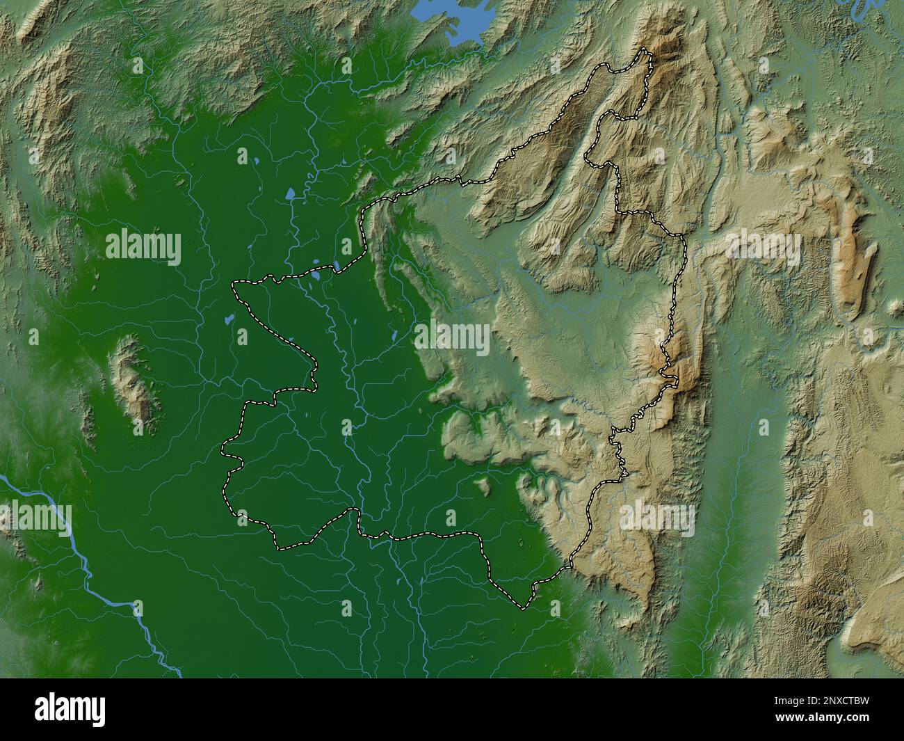 Phitsanulok, province of Thailand. Colored elevation map with lakes and ...