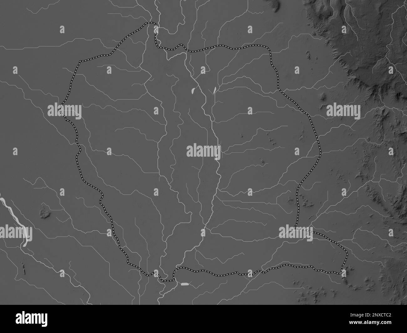 Phichit, province of Thailand. Grayscale elevation map with lakes and ...