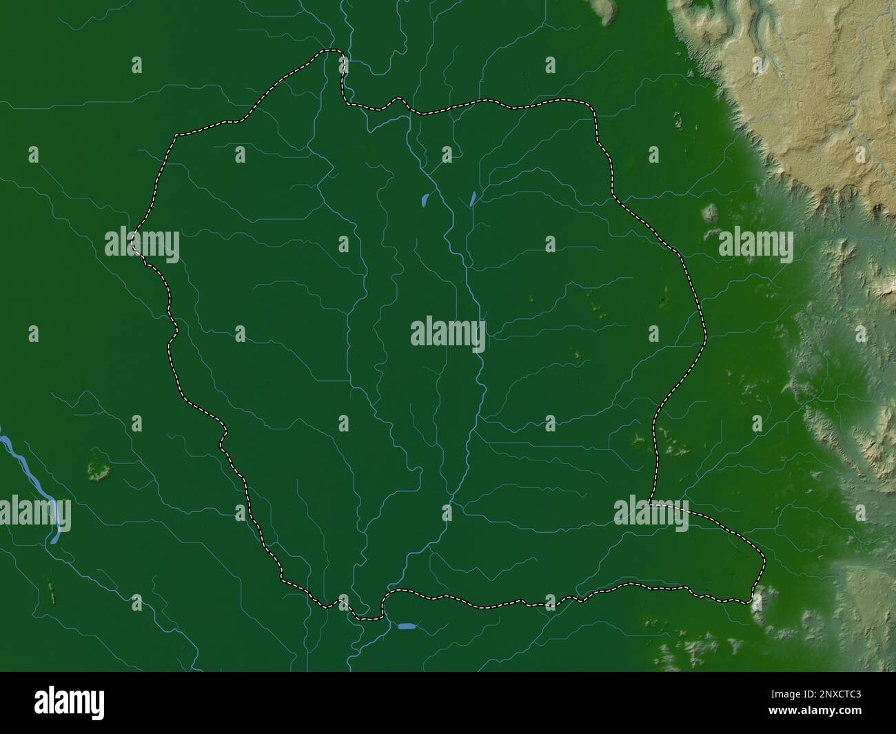 Phichit, province of Thailand. Colored elevation map with lakes and ...