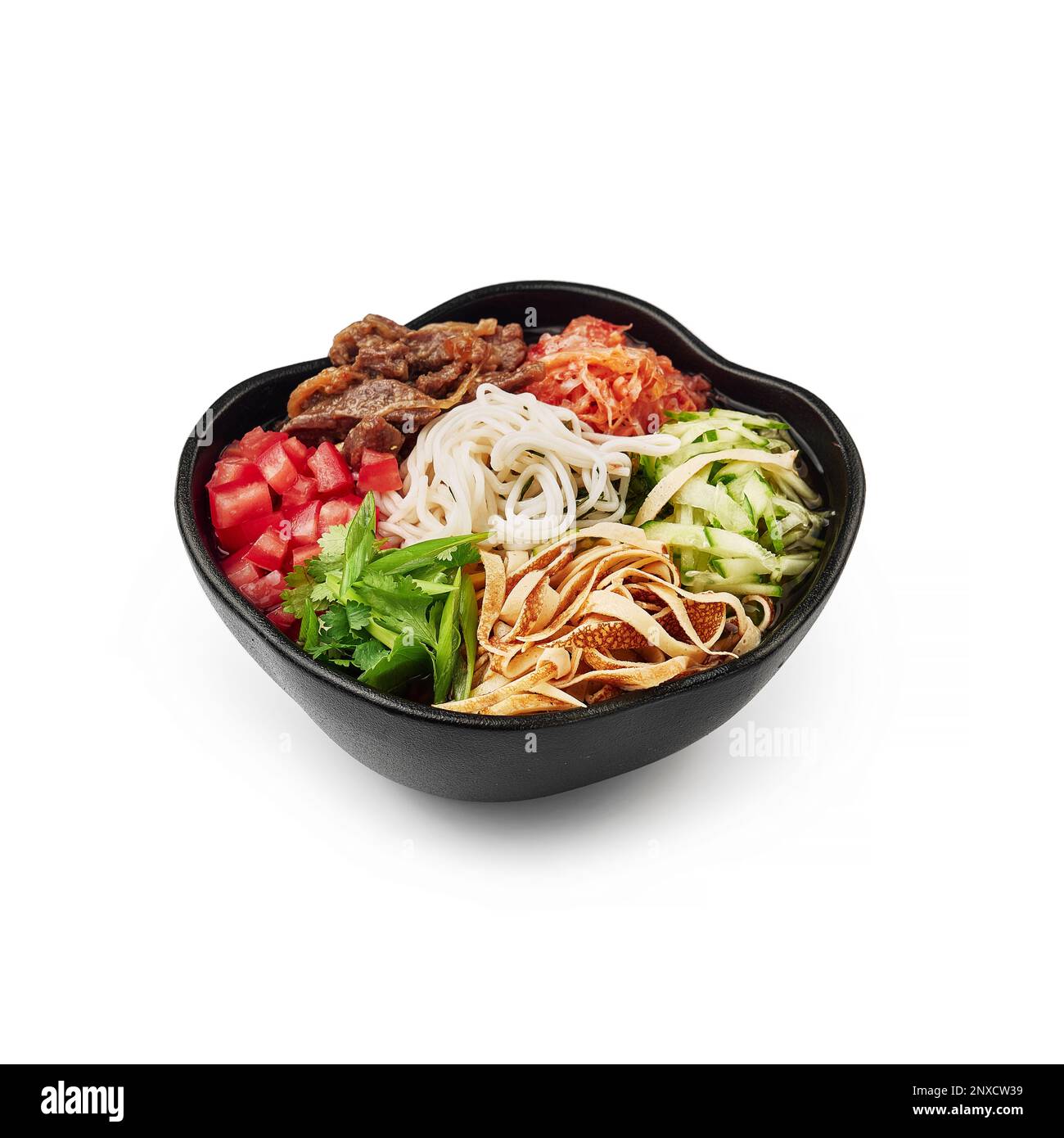 Kook-su soup with beef black dish white background isolated Stock Photo ...