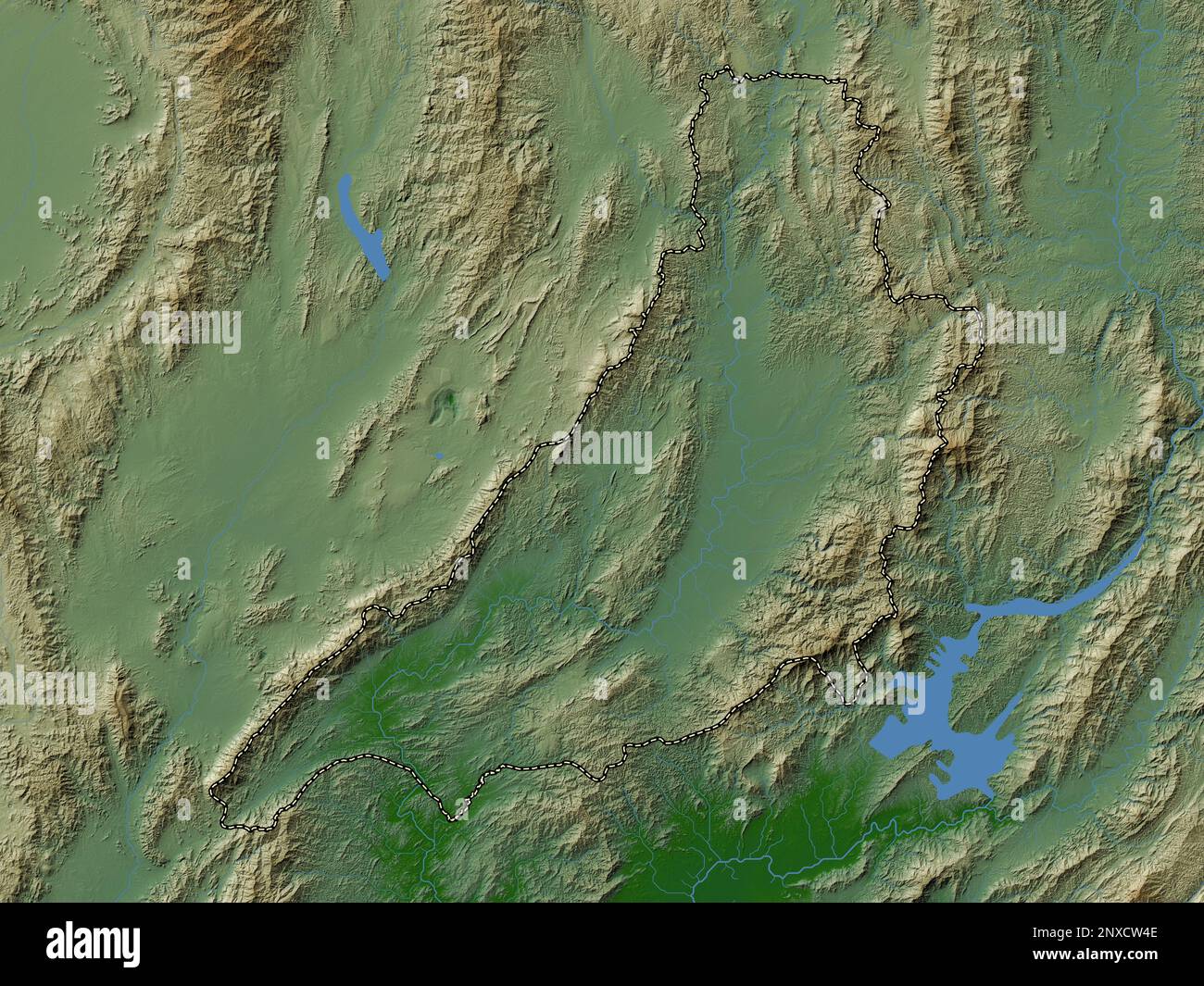 Phrae, province of Thailand. Colored elevation map with lakes and ...