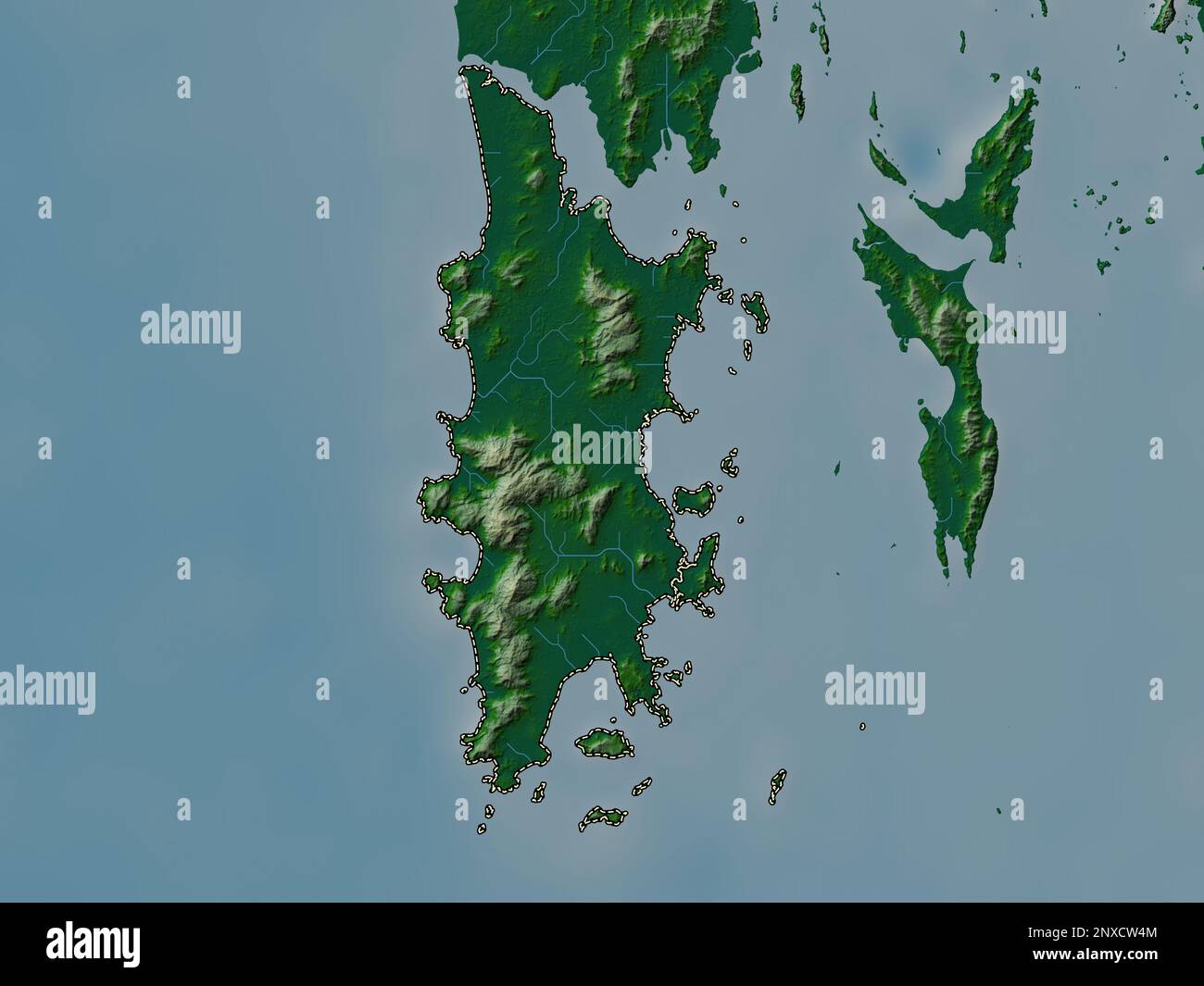 Phuket, province of Thailand. Colored elevation map with lakes and ...