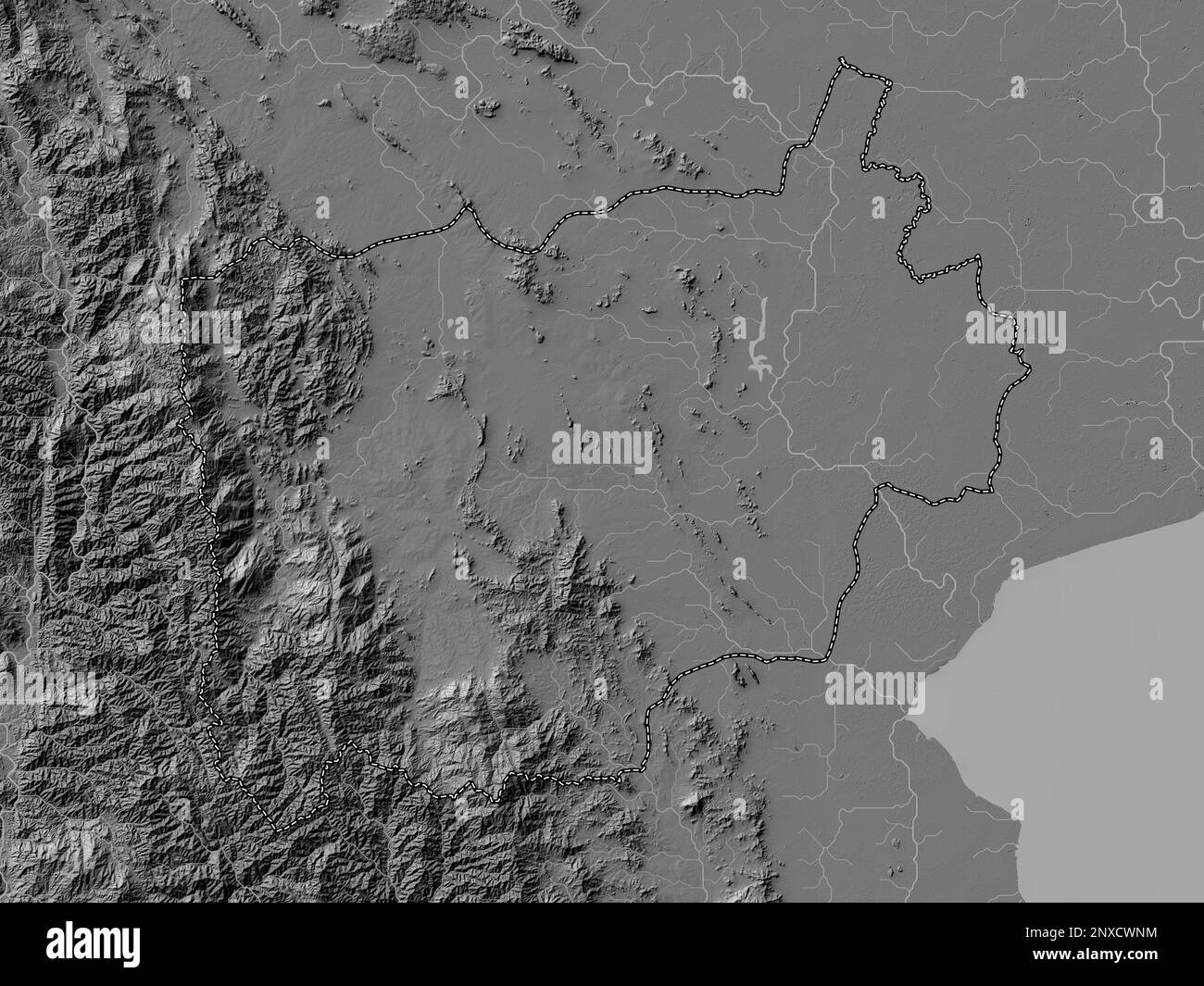 Ratchaburi, province of Thailand. Bilevel elevation map with lakes and ...