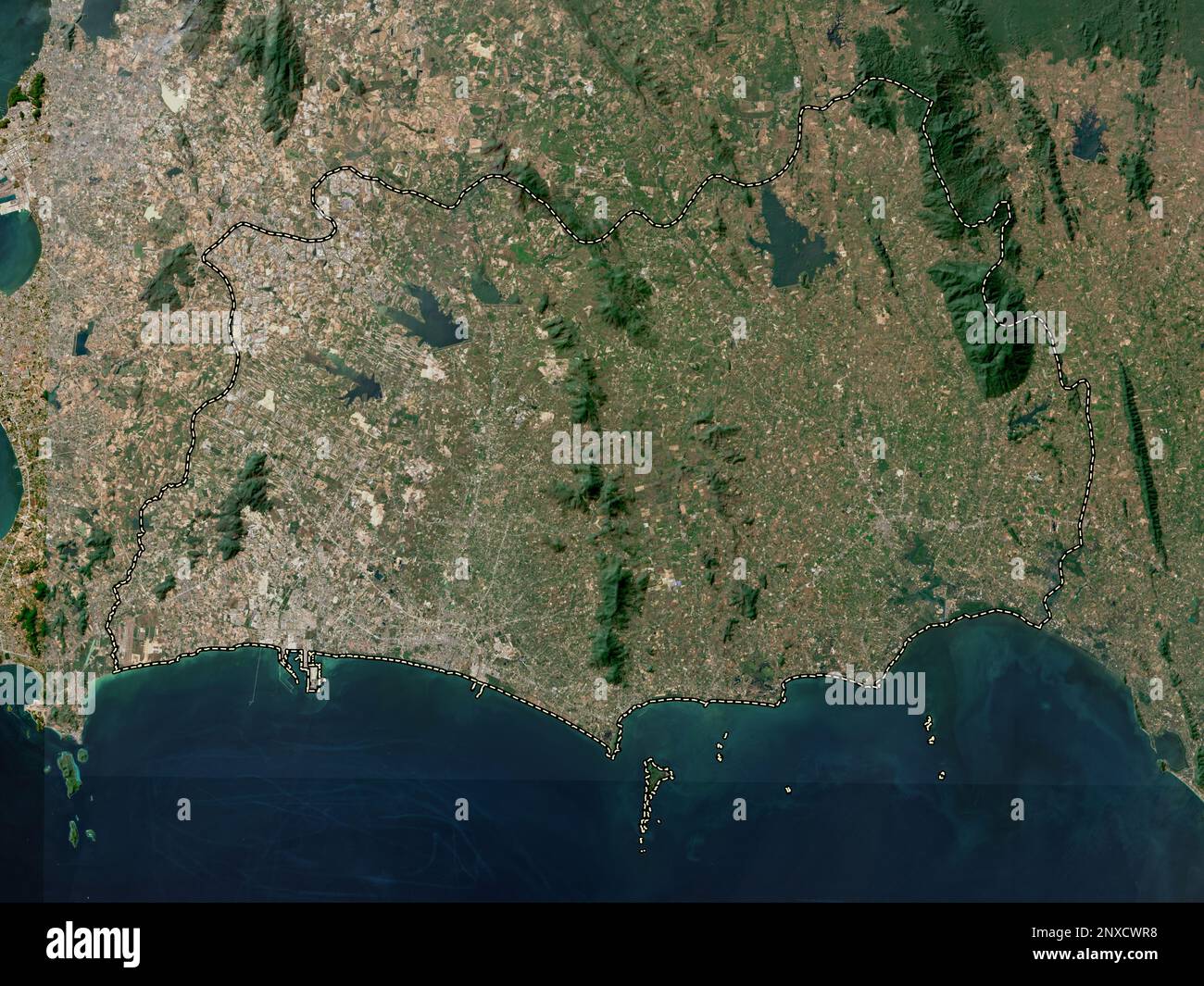 Rayong, province of Thailand. Low resolution satellite map Stock Photo ...