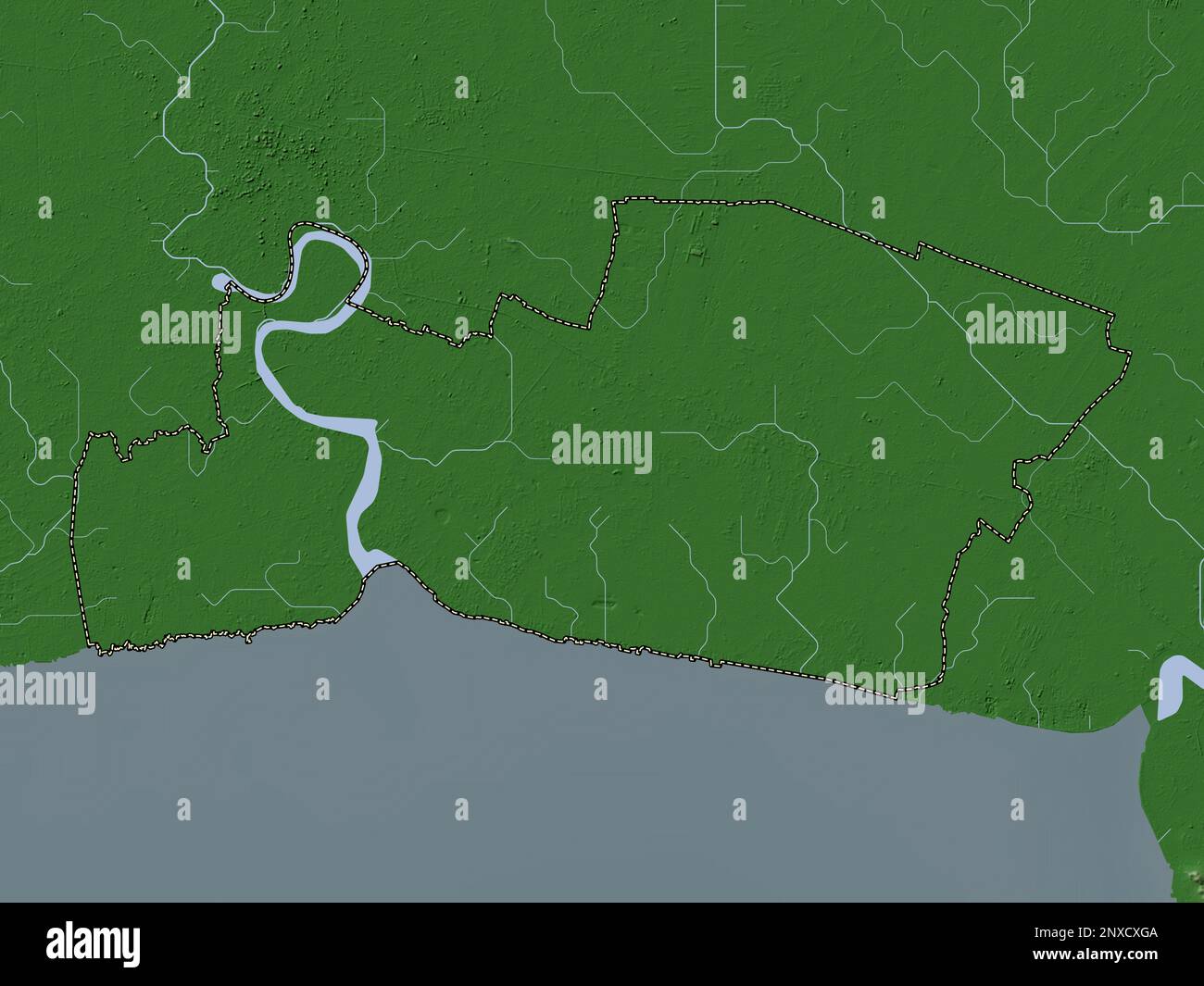 Samut Prakan, province of Thailand. Elevation map colored in wiki style ...