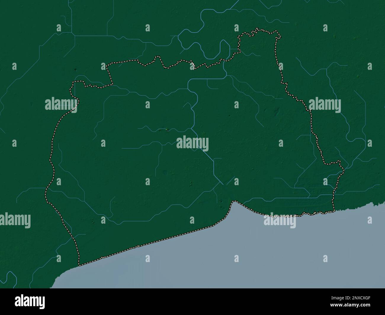Samut Sakhon, province of Thailand. Colored elevation map with lakes ...