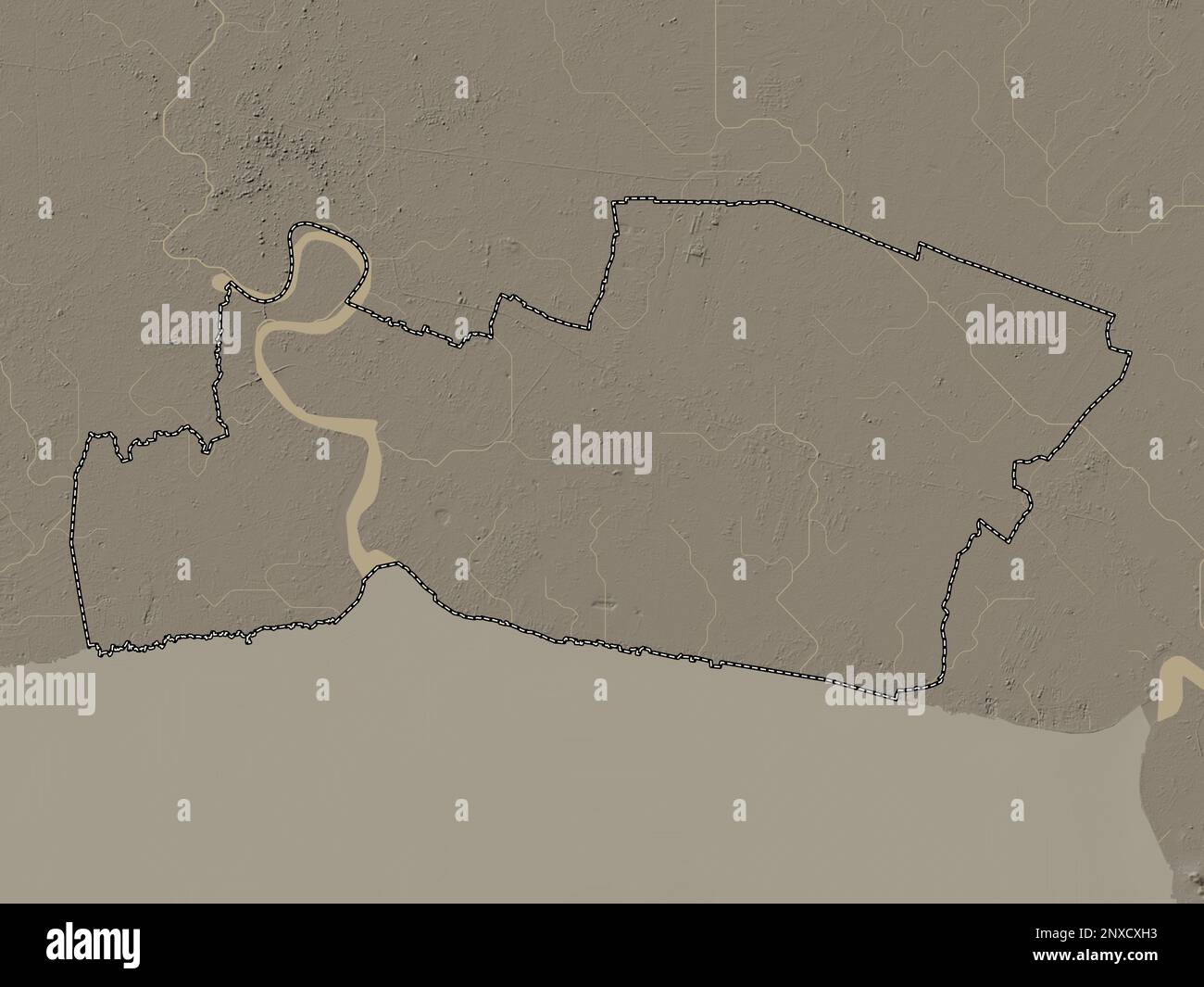Samut Prakan, province of Thailand. Elevation map colored in sepia ...
