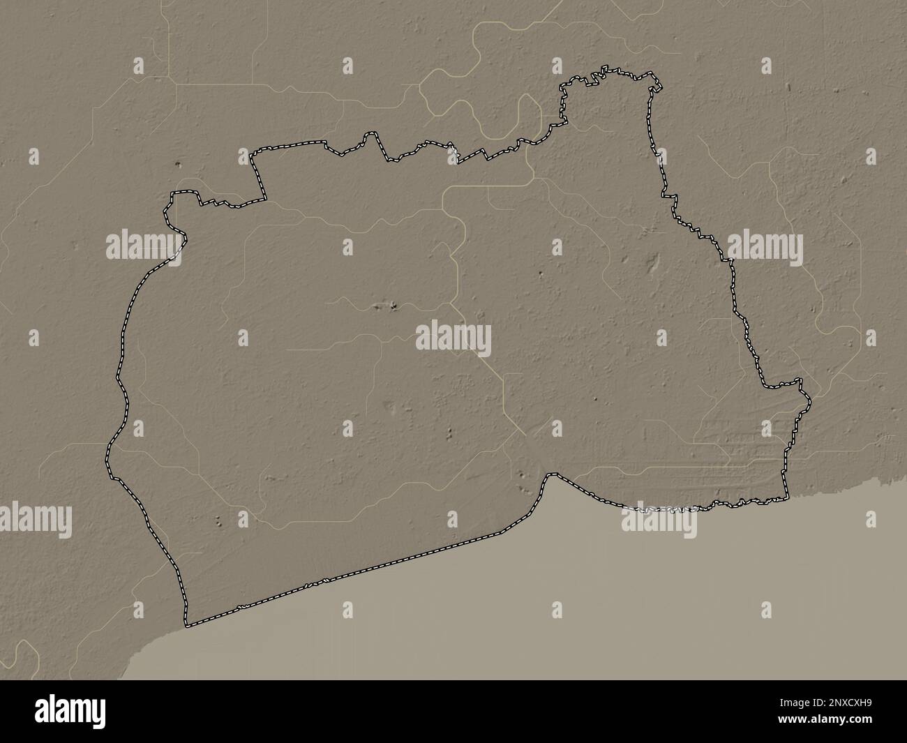 Samut Sakhon, province of Thailand. Elevation map colored in sepia ...