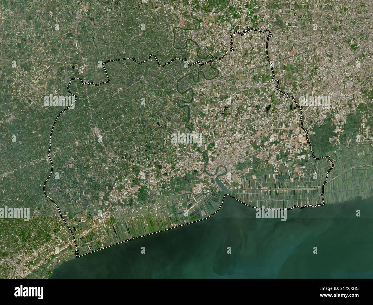 Samut Sakhon, province of Thailand. Low resolution satellite map Stock ...